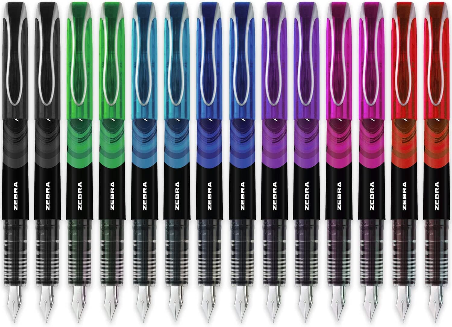Zebra Fuente - Disposable Fountain Pen - Black, Green, Light Blue, Blue ...