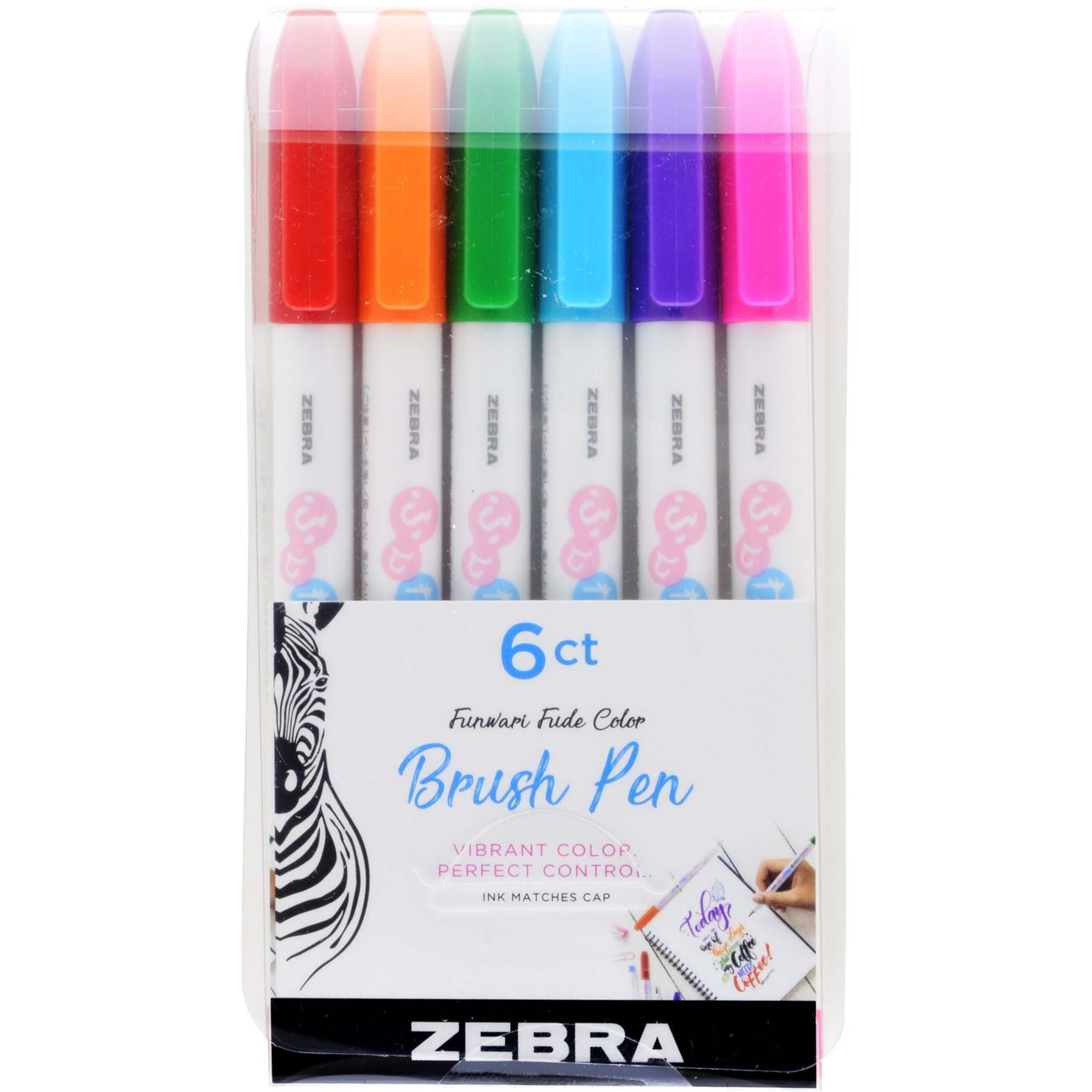 Zebra Pen Funwari Brush Pen Single Ended Super Fine Assorted 6Pk ...