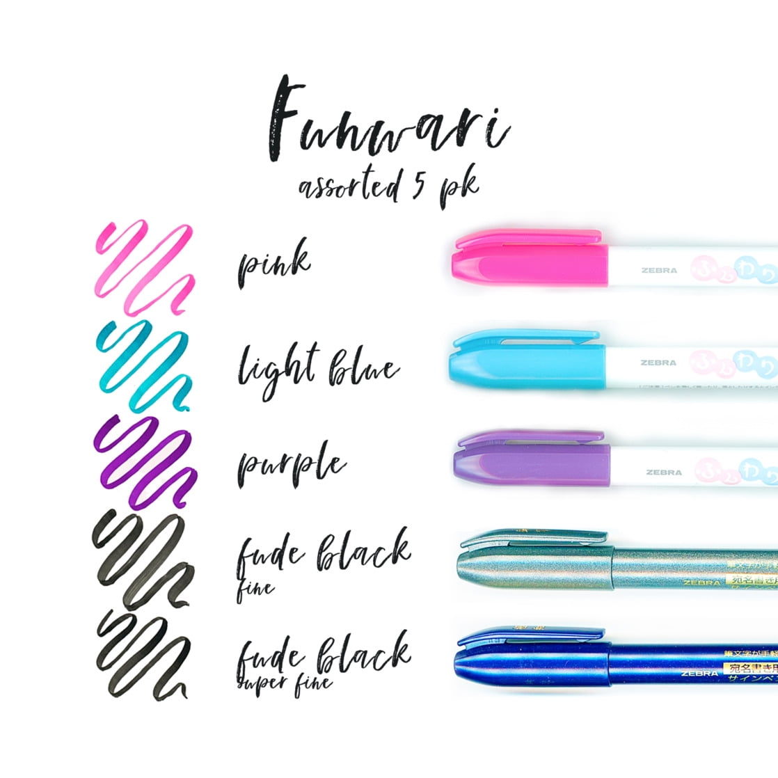 Zebra Funwari Brush Pen, Super Fine Point, Assorted Colors, 5 Per Pack ...