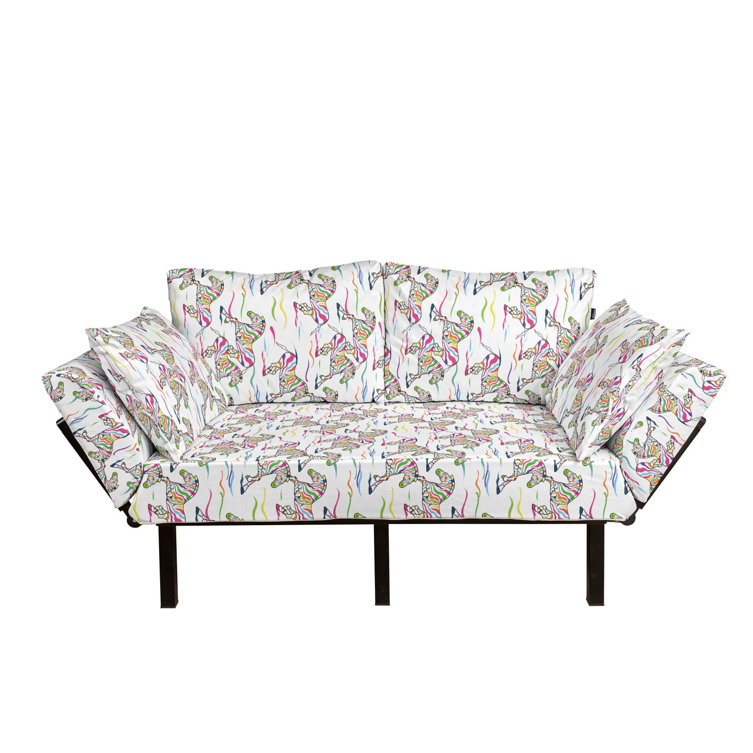 Zebra Futon Couch, Pattern of Running Zebra Animals with Lively Colored ...