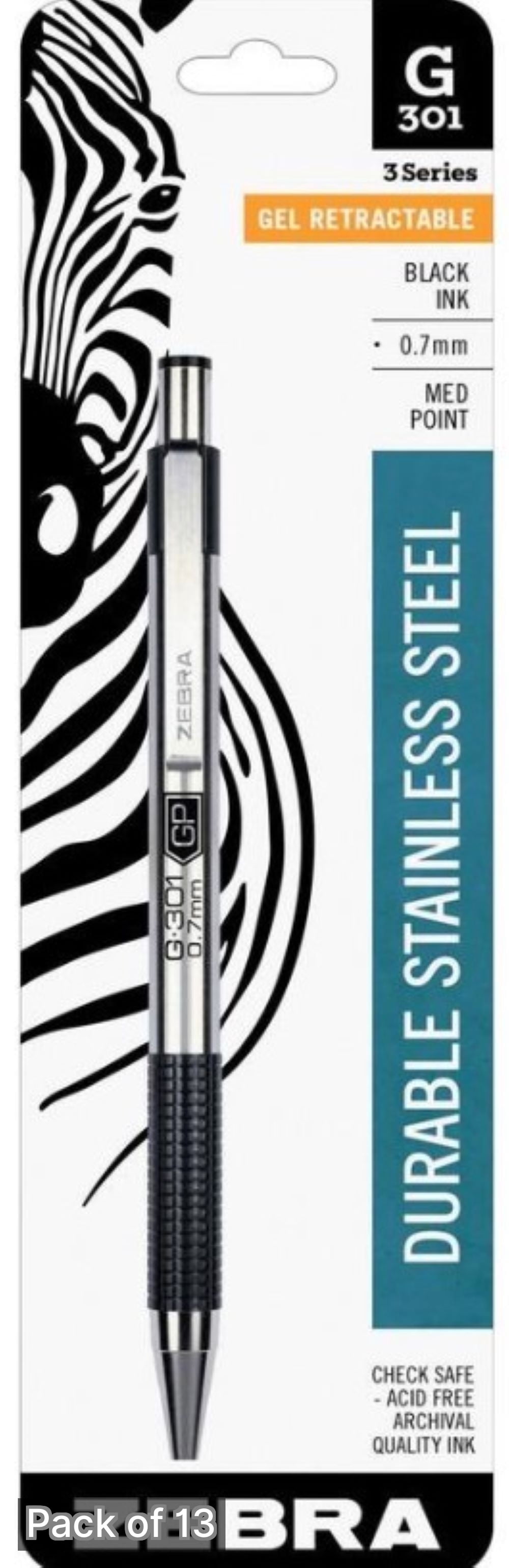 Zebra G-301 Roller Ball Retractable Gel Pen, Black (Pack of 13 ...