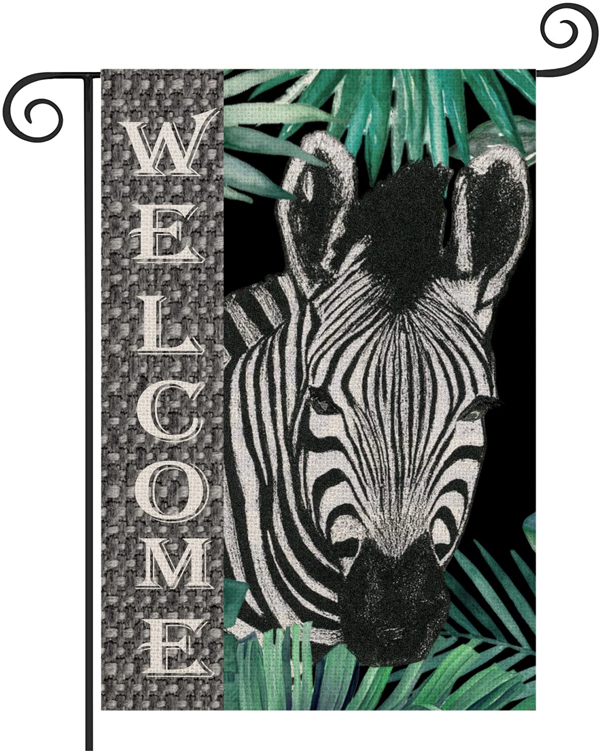 Zebra Garden Flag for Outside Welcome Summer Tropical Palm Leaves Black ...