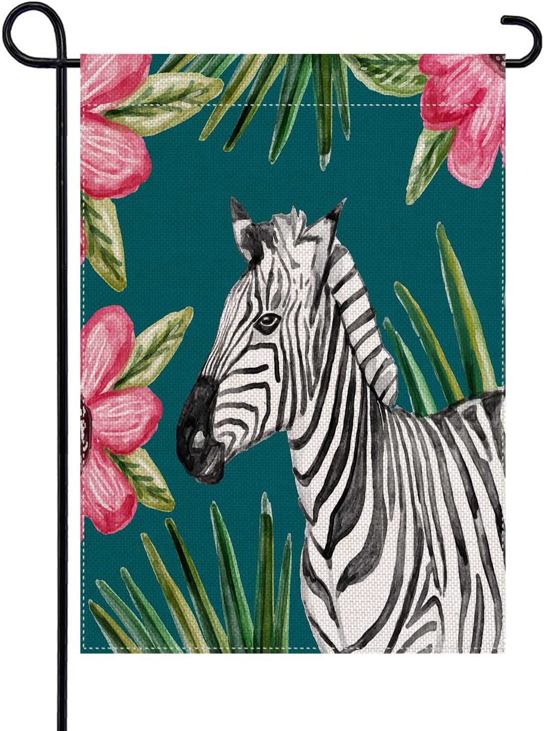 Zebra Garden Flags for Outside 12x18 Inch Double Sided Pink Flowers ...