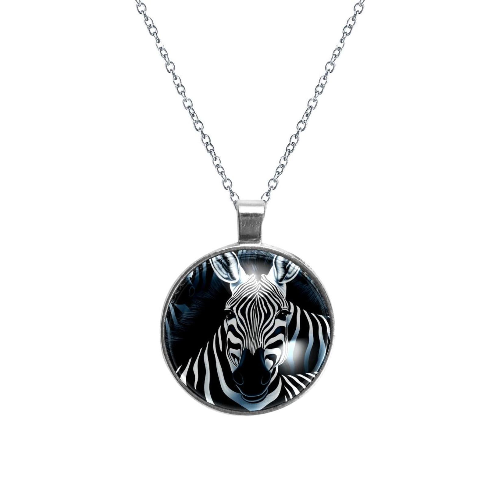 Zebra Glass Circular Pendant Necklace - Sparkling Jewelry for Women ...
