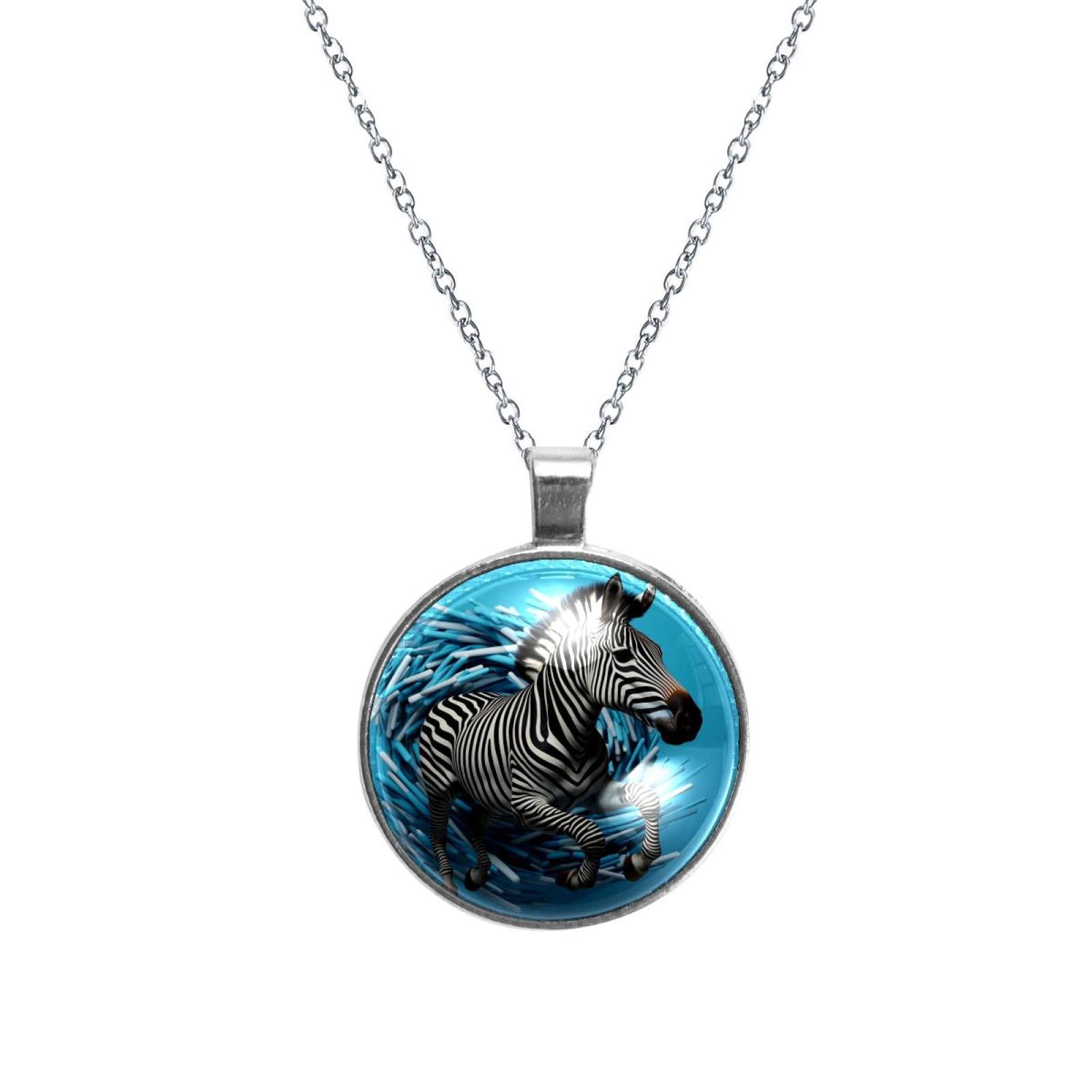Zebra Glass Design Circular Pendant Necklace - Elegant Statement Piece ...