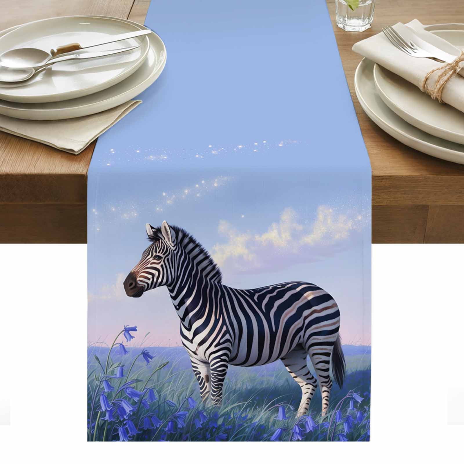 Zebra Grassland Table Runner - 60 Inch Long, Kitchen Dining Table ...
