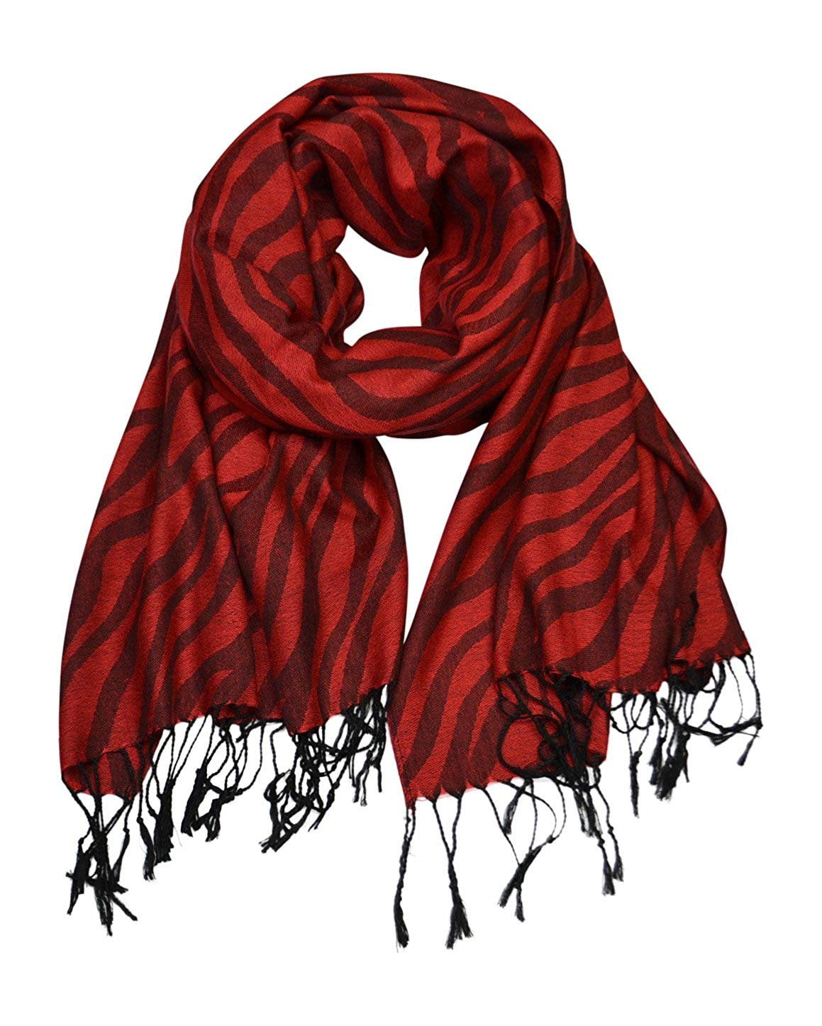 Zebra Jacquard Scarf Womens Fashion Shawl Long Soft Accent Wrap In Red ...