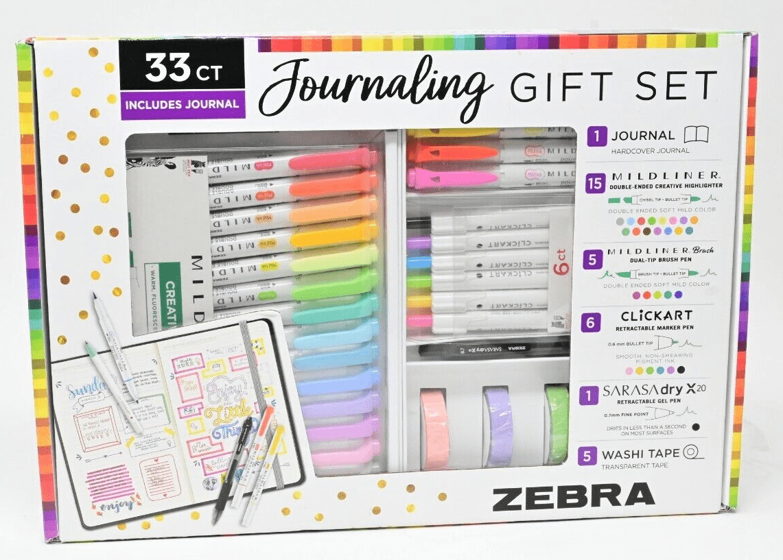 Zebra Journaling 33Count Gift Set - Pens, Writing Supplies, Colored ...