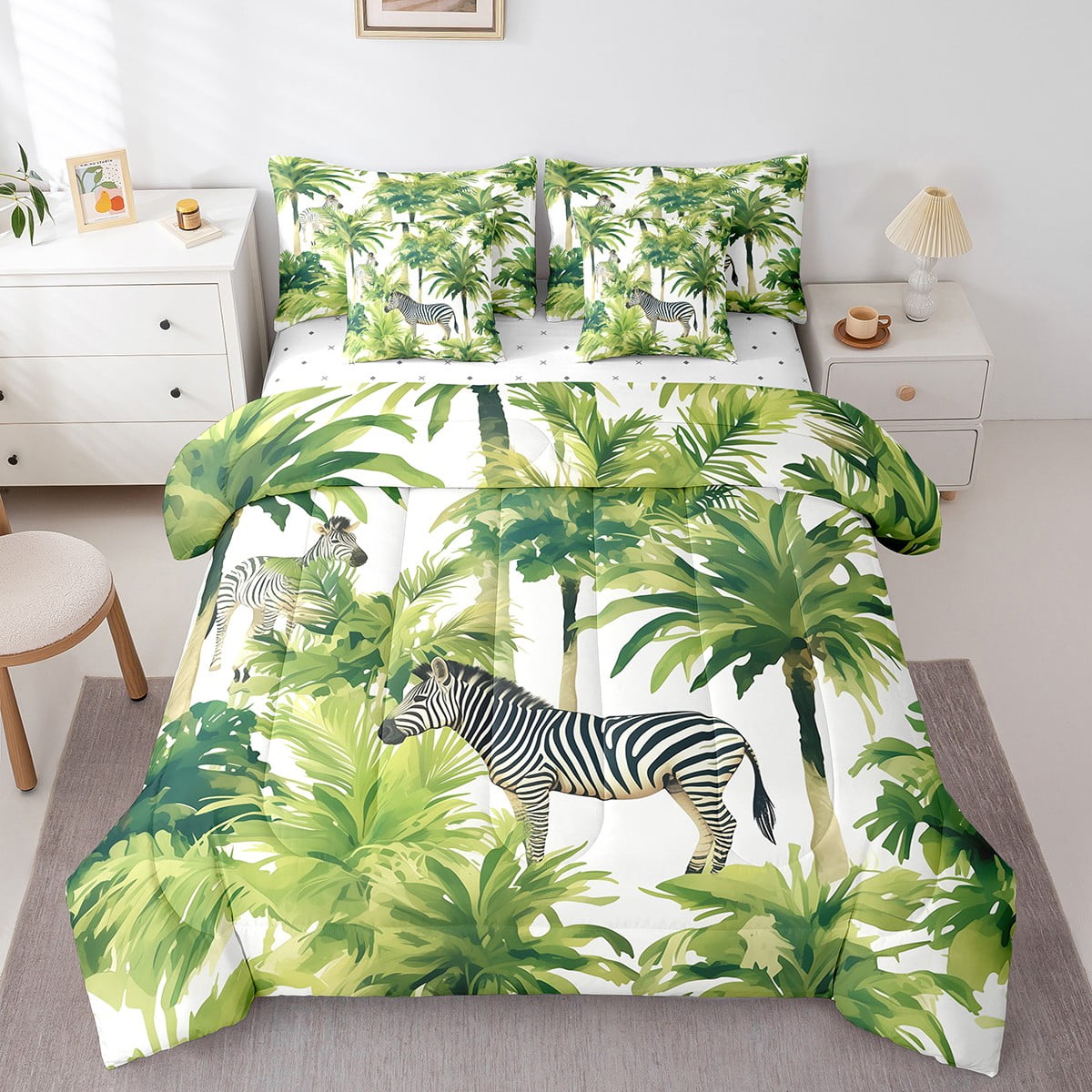 Zebra King Comforter Set 7-Piece Black White Animal Bedding Sets,Jungle ...