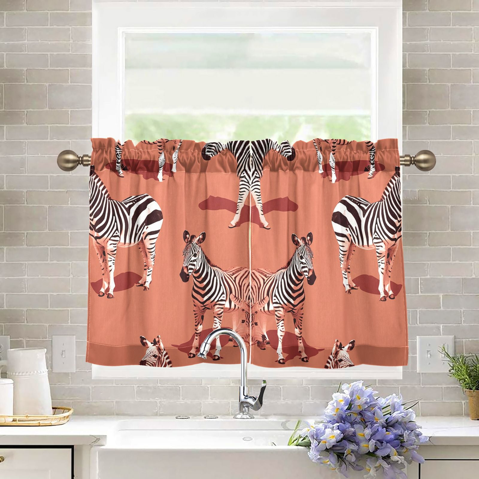 Zebra Kitchen Curtains Half Tier Curtain 2 Rod Pockets Bathroom Bedroom ...