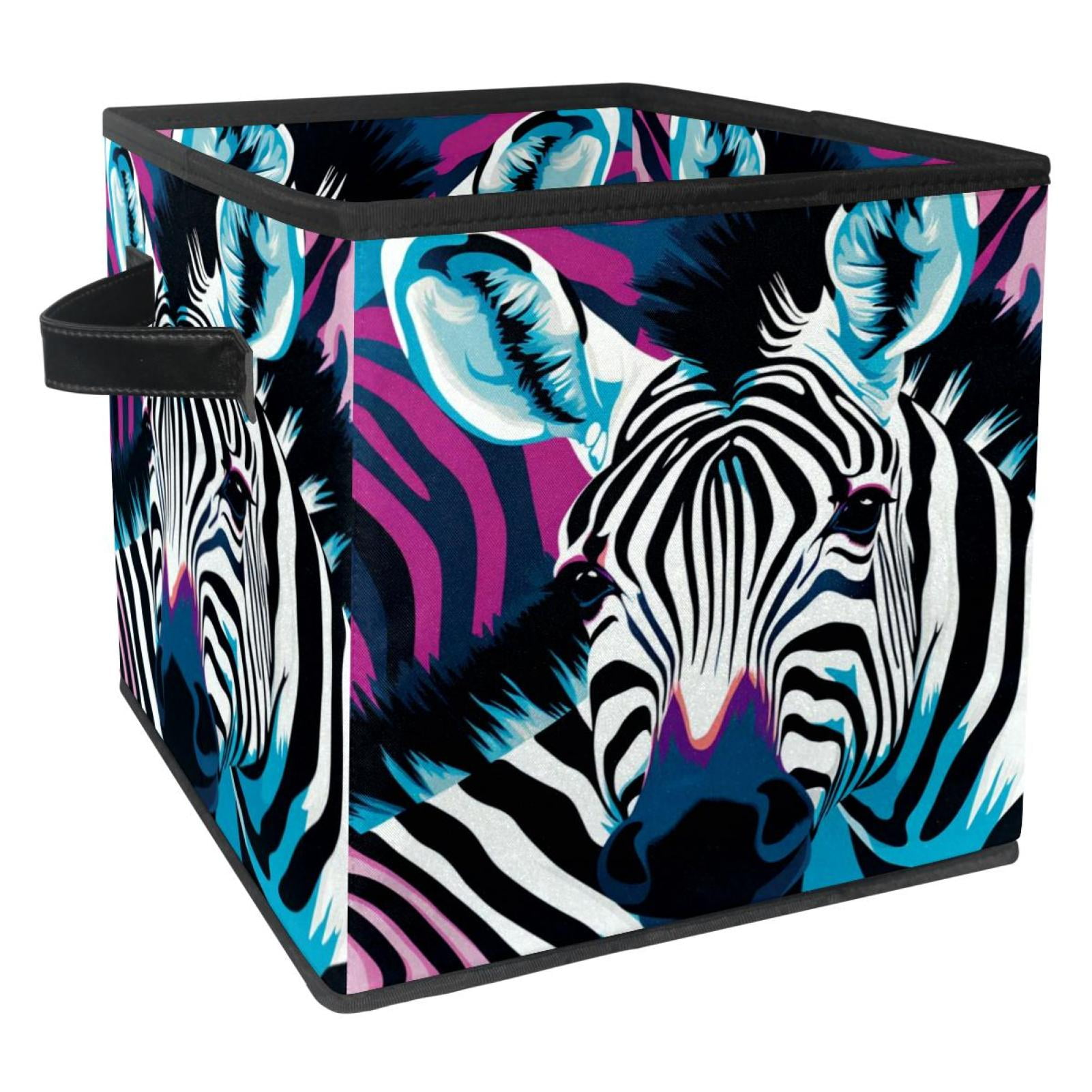 Zebra Large Capacity Foldable Storage Basket with Handle, 10.8"x10.5 ...