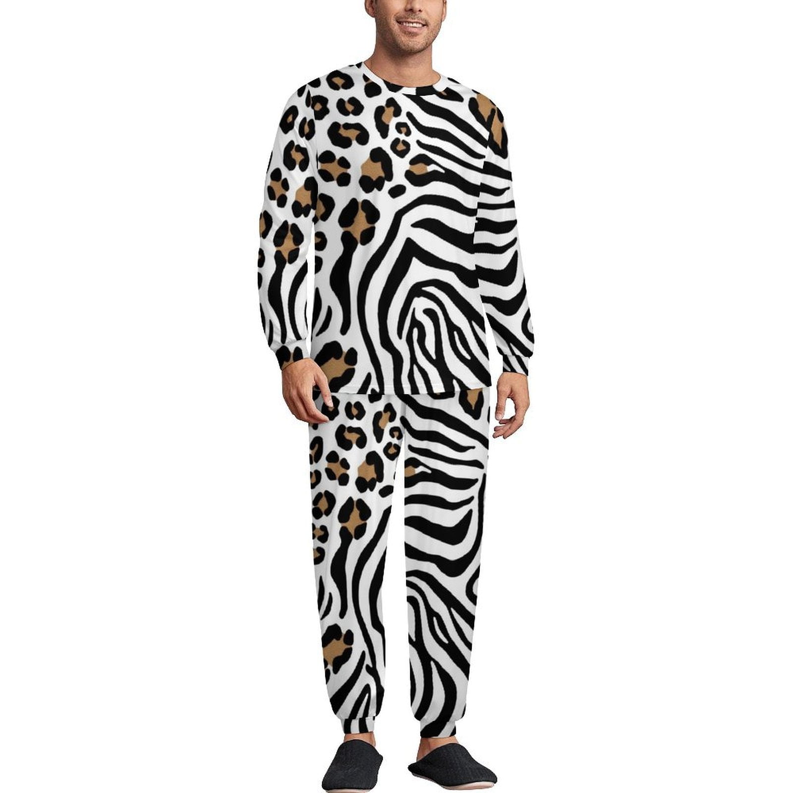 Zebra Leopard Print Pattern Pajamas Men Home Suit Winter Long Sleeve 2 ...
