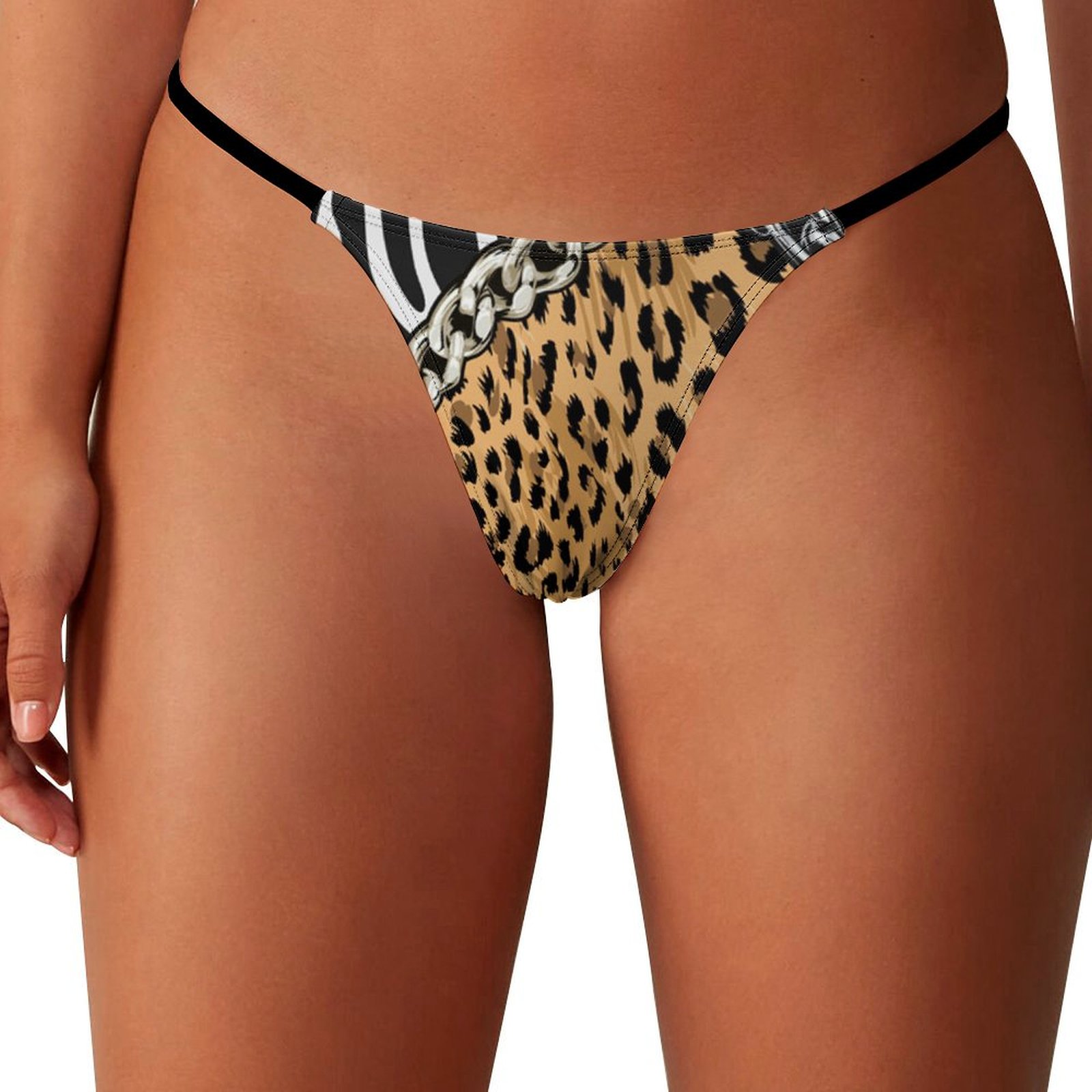 Zebra Leopard Skin Chain Link Women's Thongs Panties G-Strings T-back ...