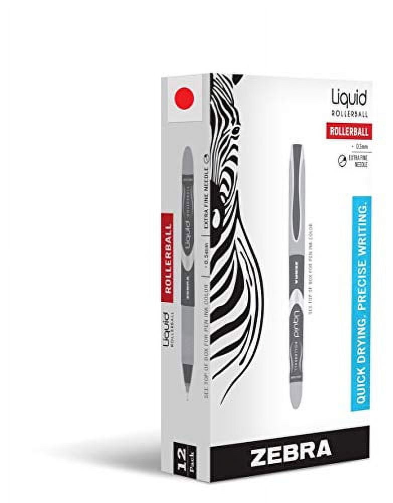 Zebra Liquid Rollerball Pens, Needle Point 0.5mm, Red Ink, 12-Count ...
