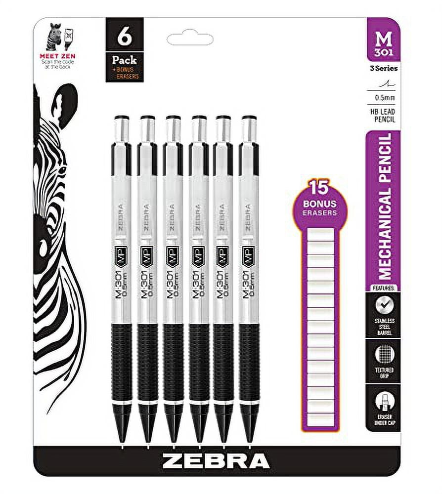Zebra M-301 Stainless Steel Mechanical Pencil 0.5 mm Point Size, 6 Pack ...