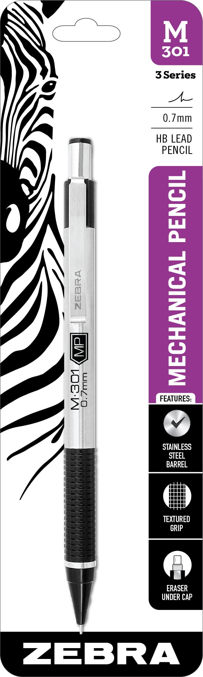 Zebra M-301 mechanical pencil, 0.7mm, HB #2 graphite, black grip, 1 ...