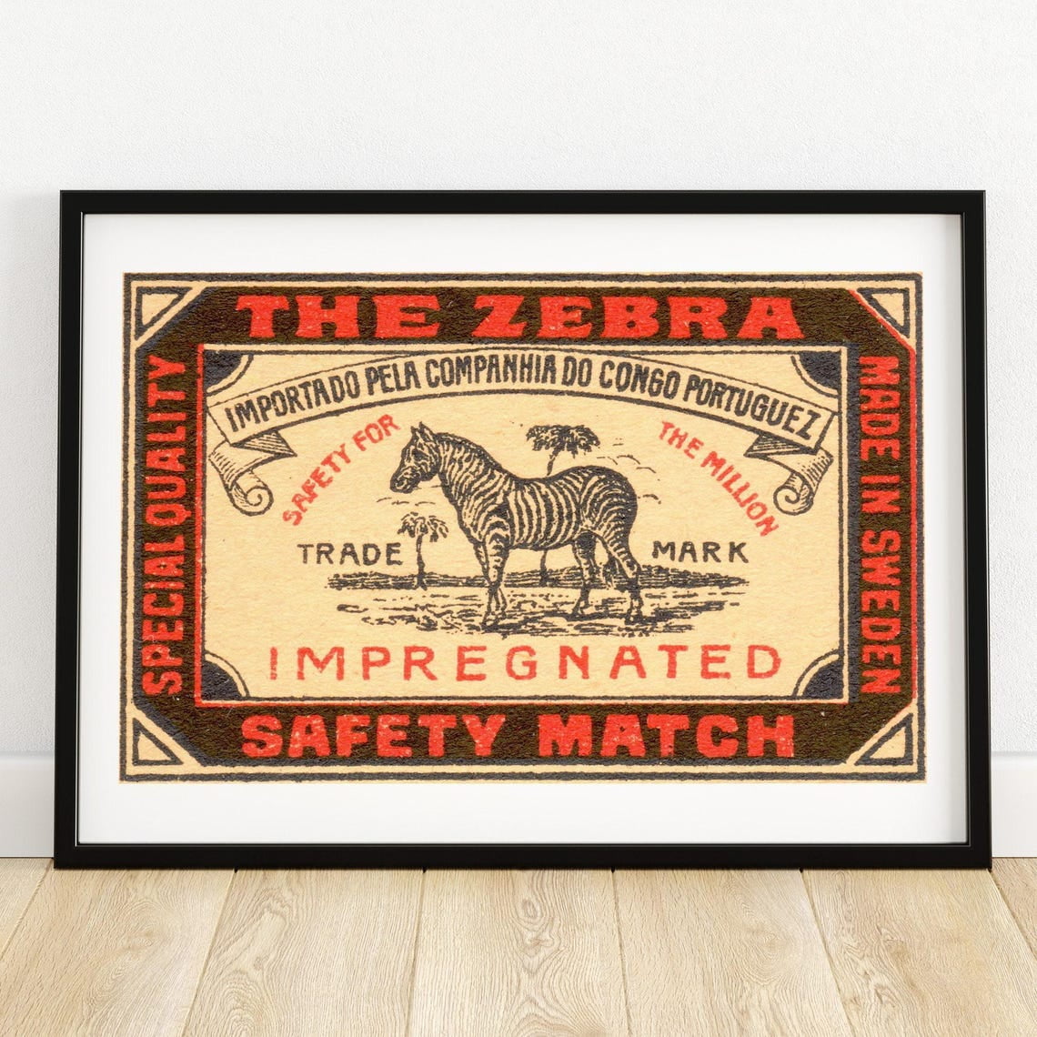 Zebra Matchbox Art Print Vintage Swedish Design Unique Wall Decor ...