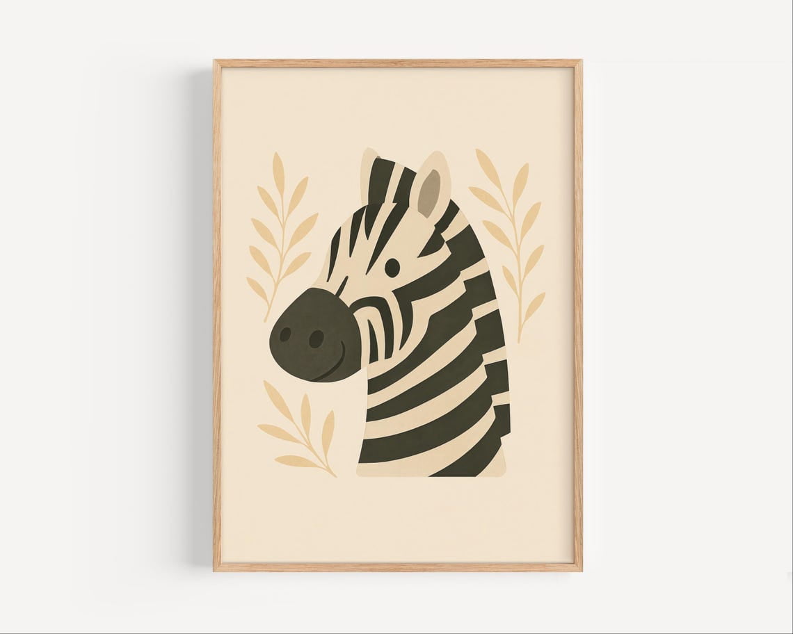 Zebra Nursery Poster: Boho Jungle Animal Art, Unframed Poster Size 8x12 ...