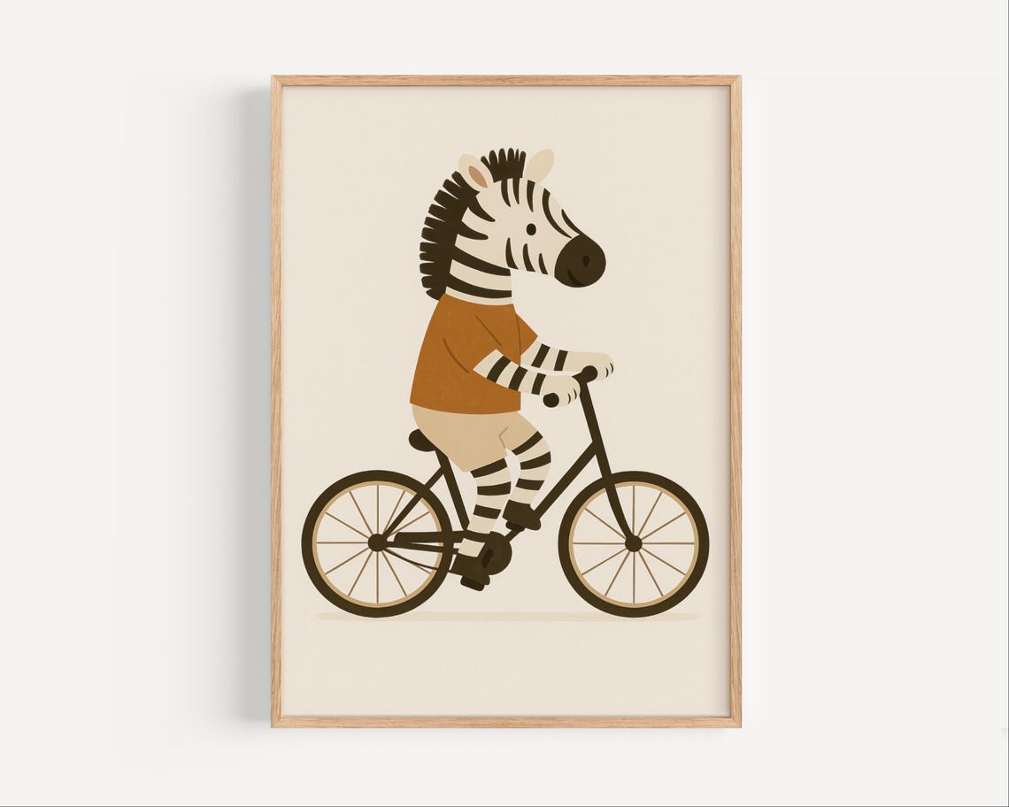 Zebra On Bicycle Poster: Scandinavian Nursery Wall Art, Unframed Poster ...