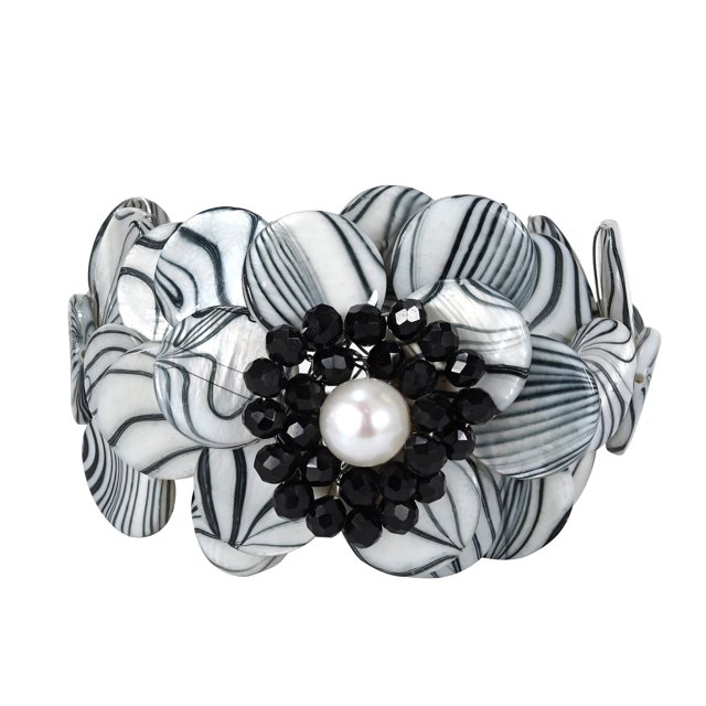 Zebra Painted MOP Shell Cluster Flower Cuff-Bracelet - Walmart Business ...