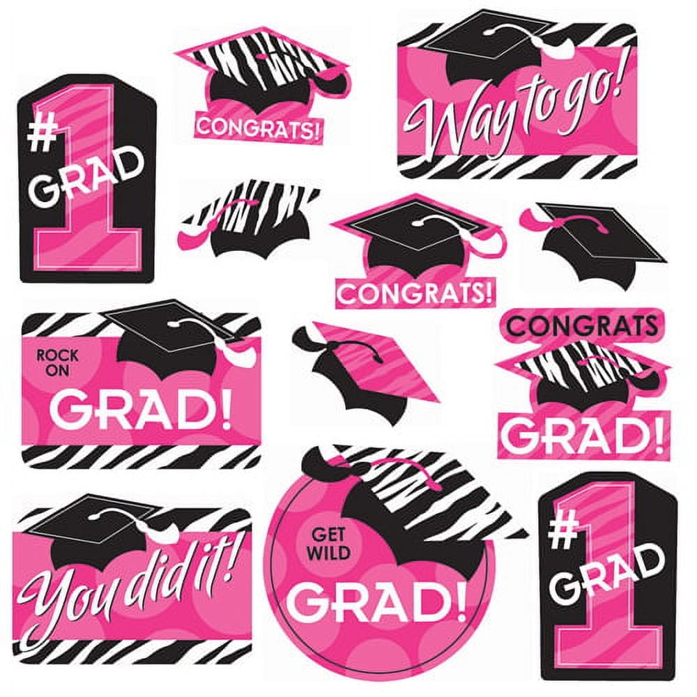 Zebra Party Pink Congrats Grad Graduation Theme Party Wall Decoration ...