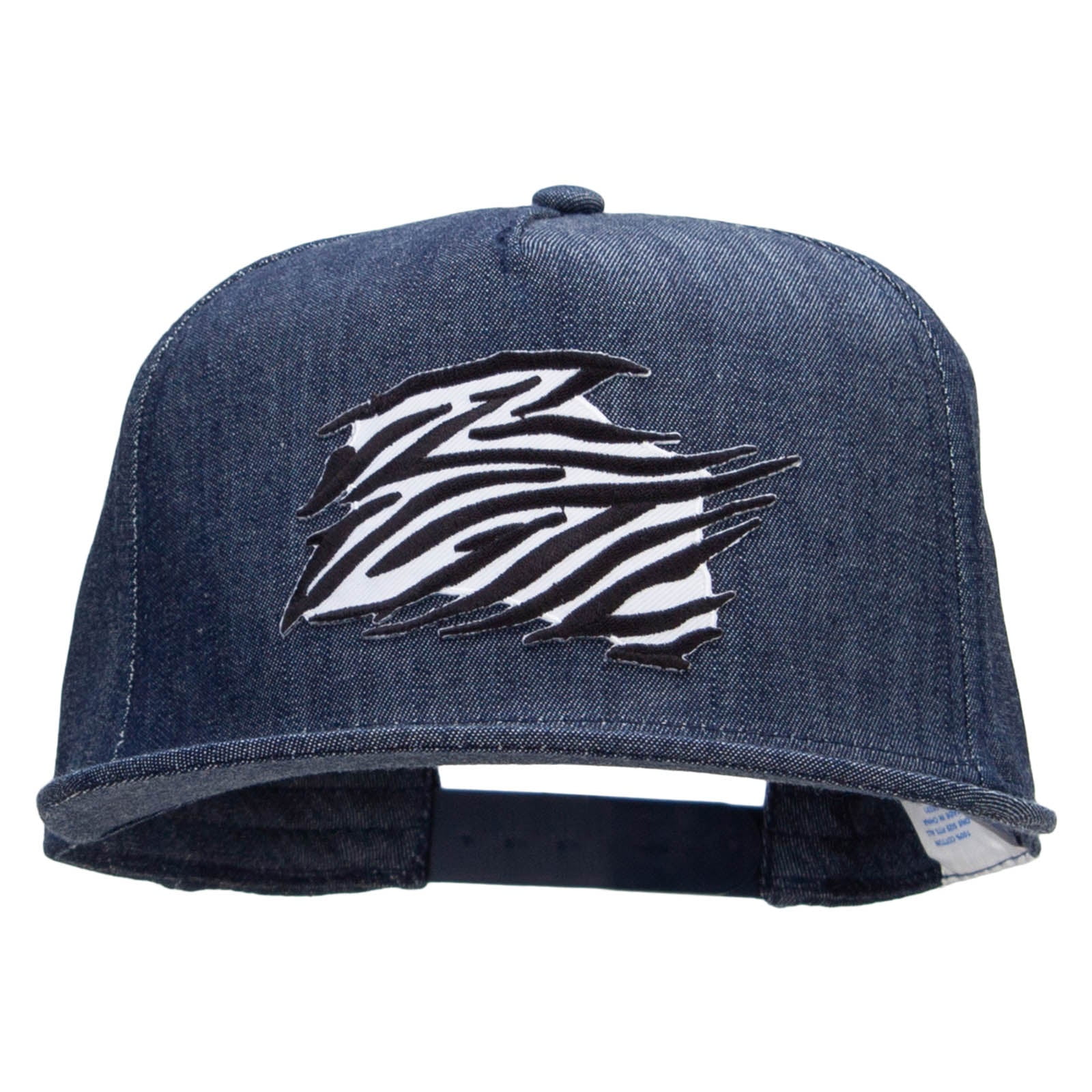 Zebra Pelt Jungle Animal Patched 5 Panel Flat Bill Snapback Cap - Denim ...