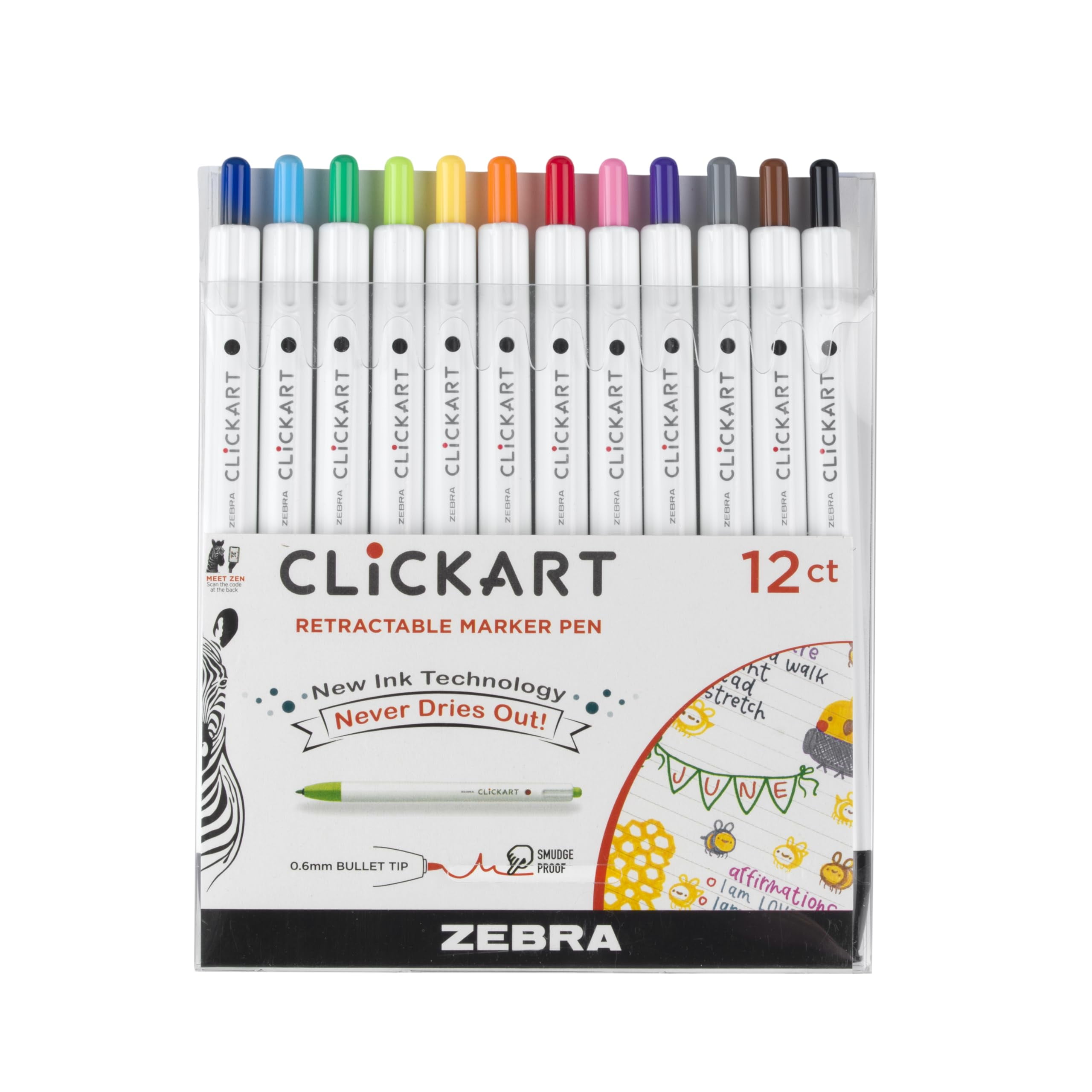 Zebra Pen Click Art Retractable Marker Pen, Fine Point, 0.6mm, Assorted ...