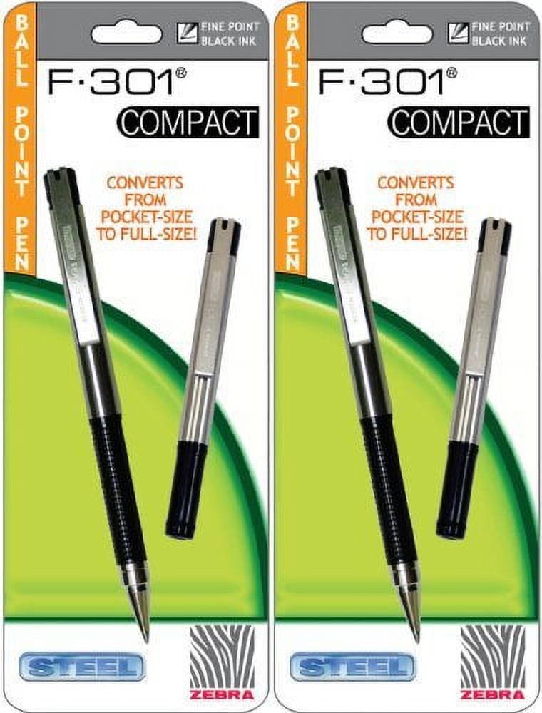 Zebra F-301 Compact Ballpoint Pens, Black Ink, Stainless Steel Cap, 4 ...
