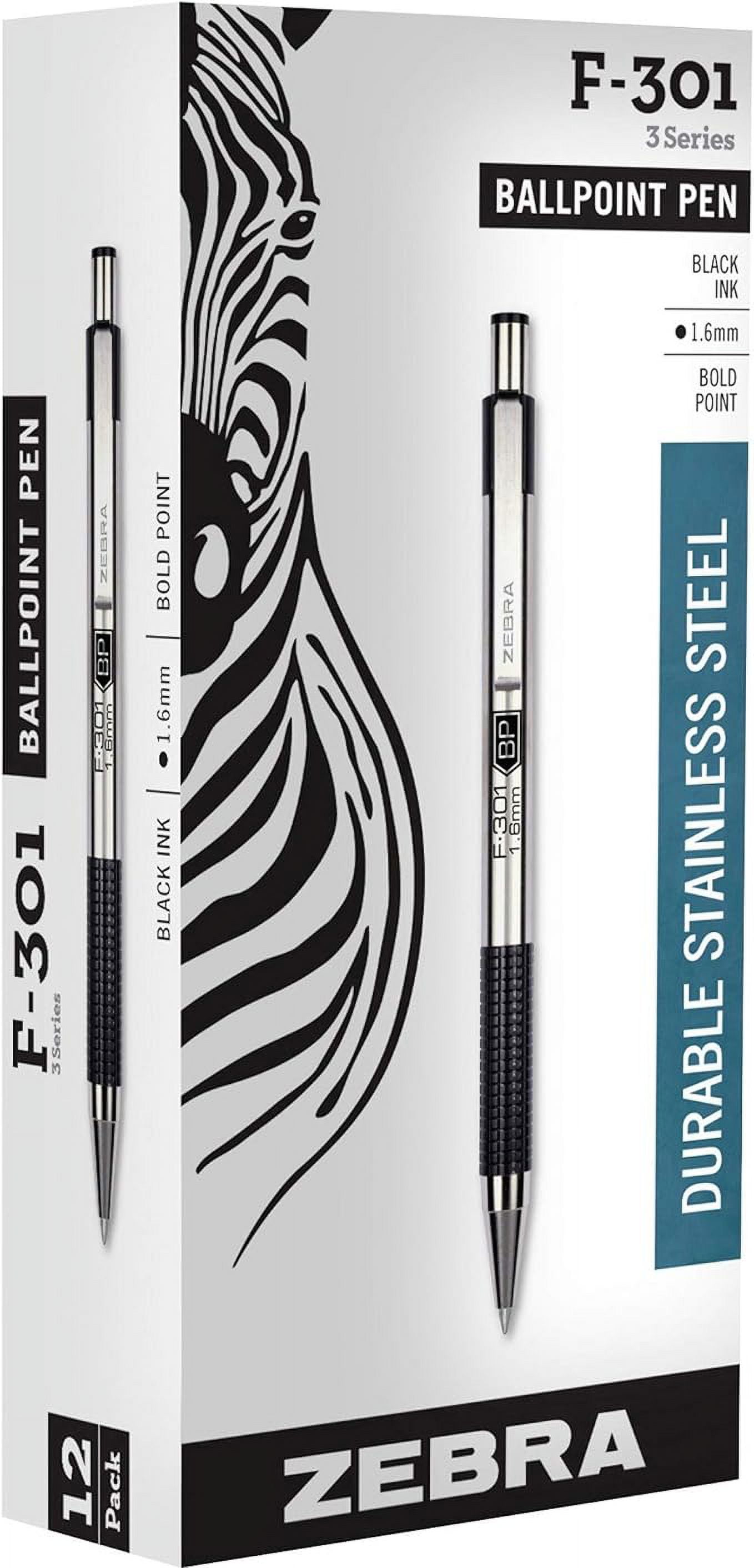 Zebra Pen F-301 Retractable Ballpoint Pen, Stainless Steel Barrel, Bold ...