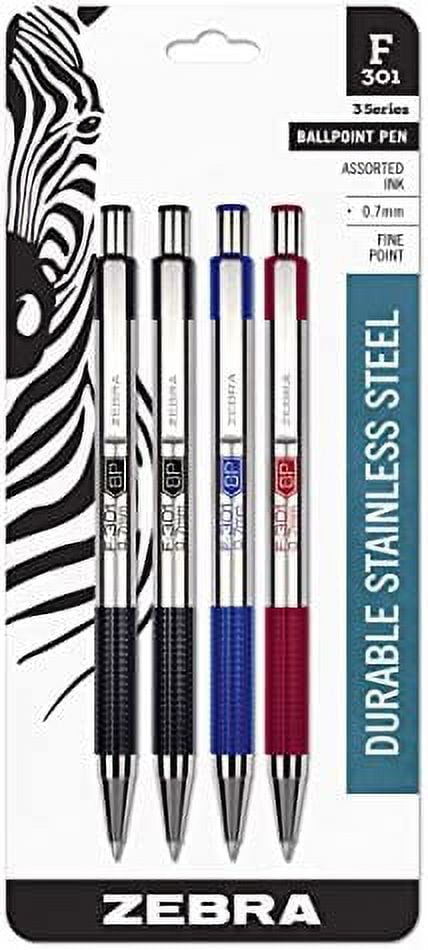 Zebra Pen F-301 Retractable Ballpoint Pen, Stainless Steel Barrel, Fine ...