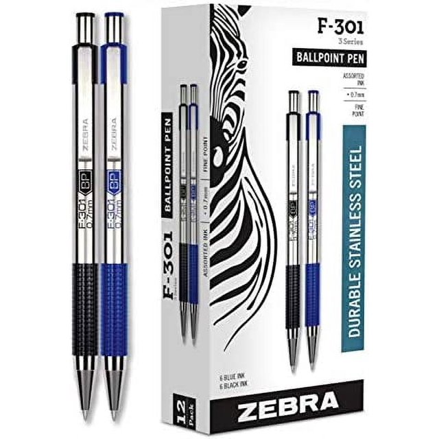 Zebra Pen F-301 Retractable Ballpoint Pen, Stainless Steel Barrel, Fine ...