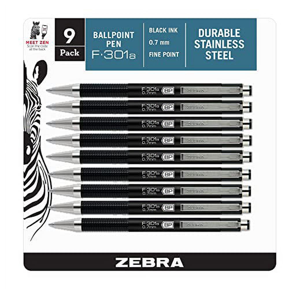 Zebra Pen F-301A Retractable Ballpoint Pen, Premium Black Metal Barrel ...