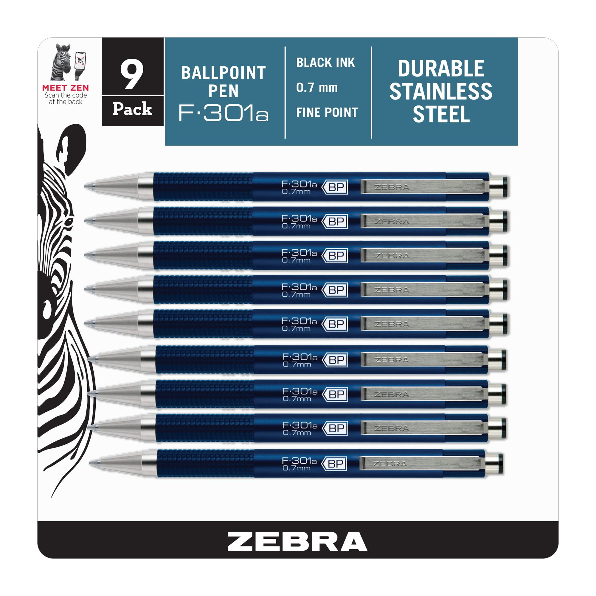 Zebra Pen F-301A Retractable Ballpoint Pen, Premium Blue Metal Barrel ...