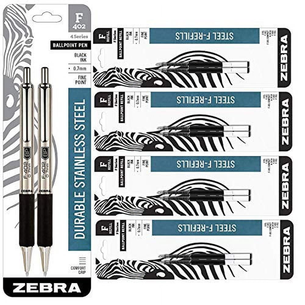 Zebra Pen, F-402 Ballpoint Stainless Steel Retractable Pen and Refills ...