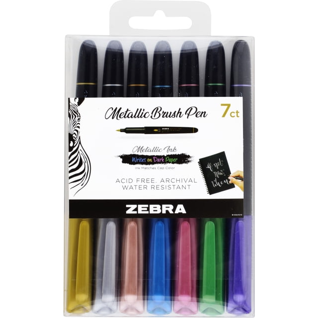 Zebra Pen Metallic Brush Pen, Medium Point, Pigment Ink, Assorted ...