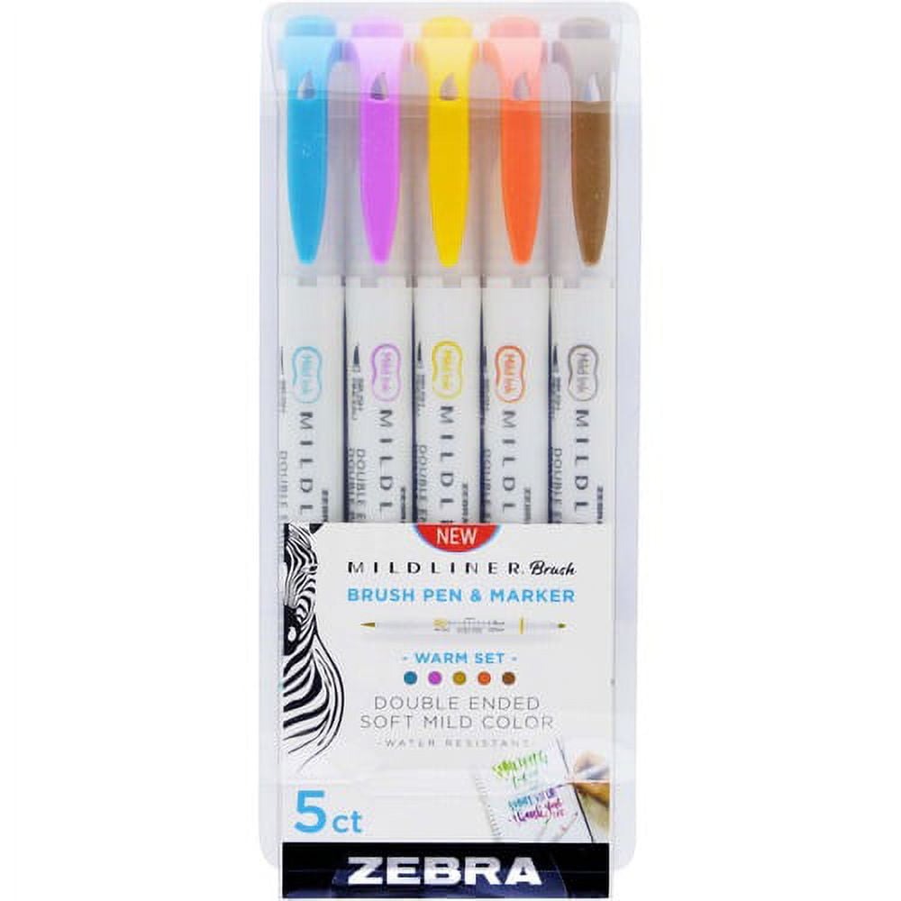 Zebra Pen Mildliner Brush Double-ended Creative Marker Warm Color Pack ...
