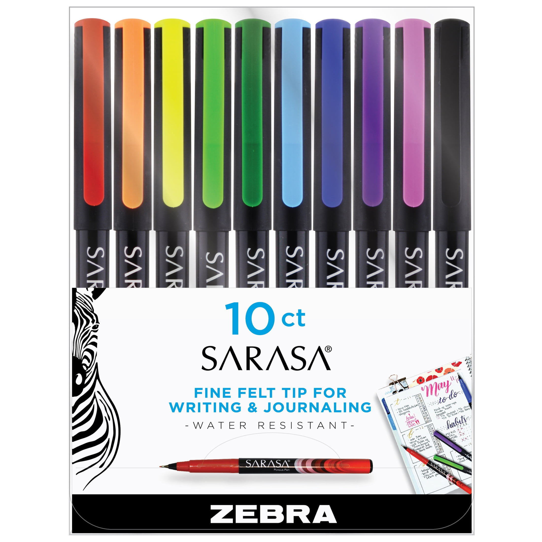 Zebra Sarasa Fineliner Pens, Needle Point, 0.8mm, Assorted Colors, 10 ...