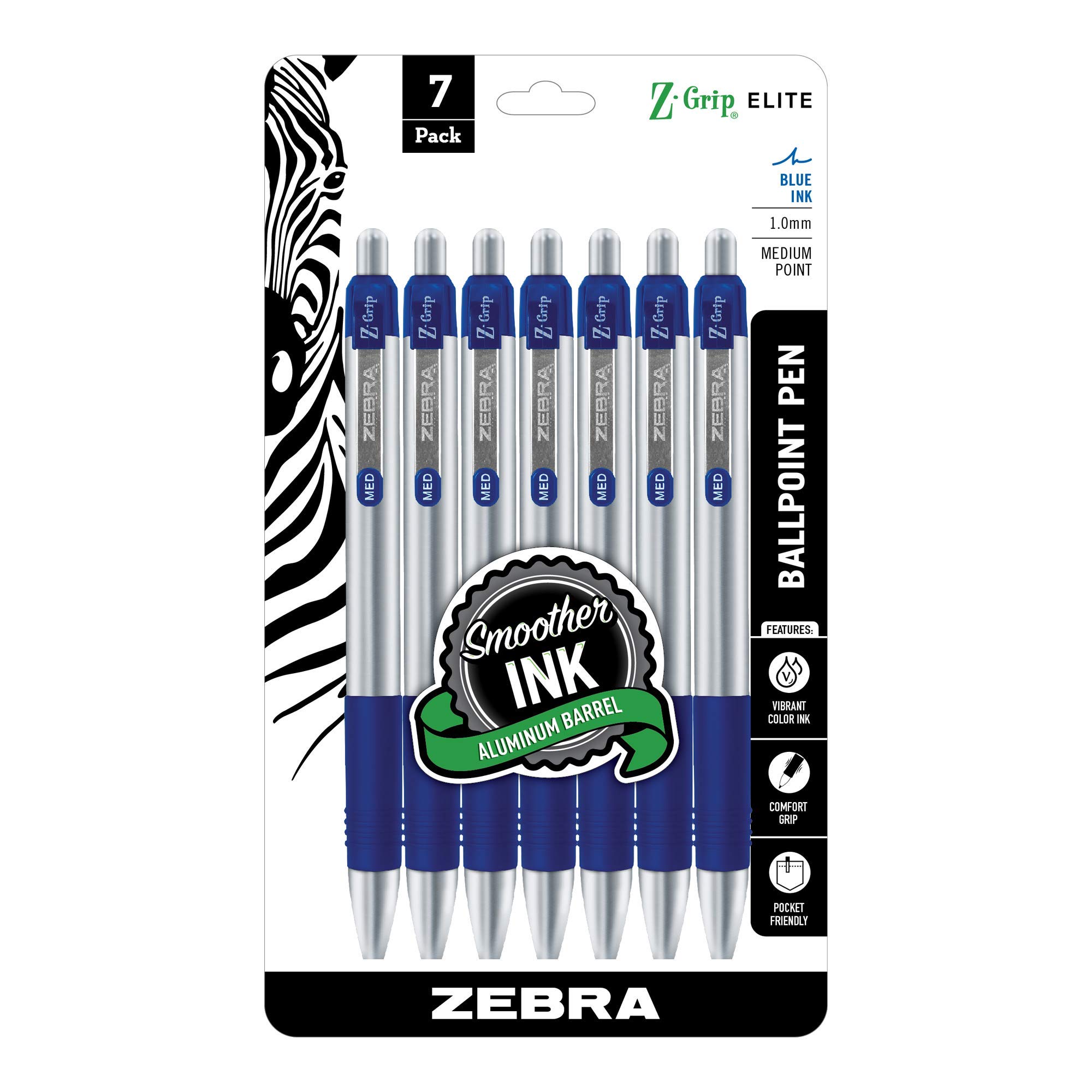 Zebra Pen Z-Grip Elite Retractable Ballpoint Pen, Metal Barrel, Medium ...