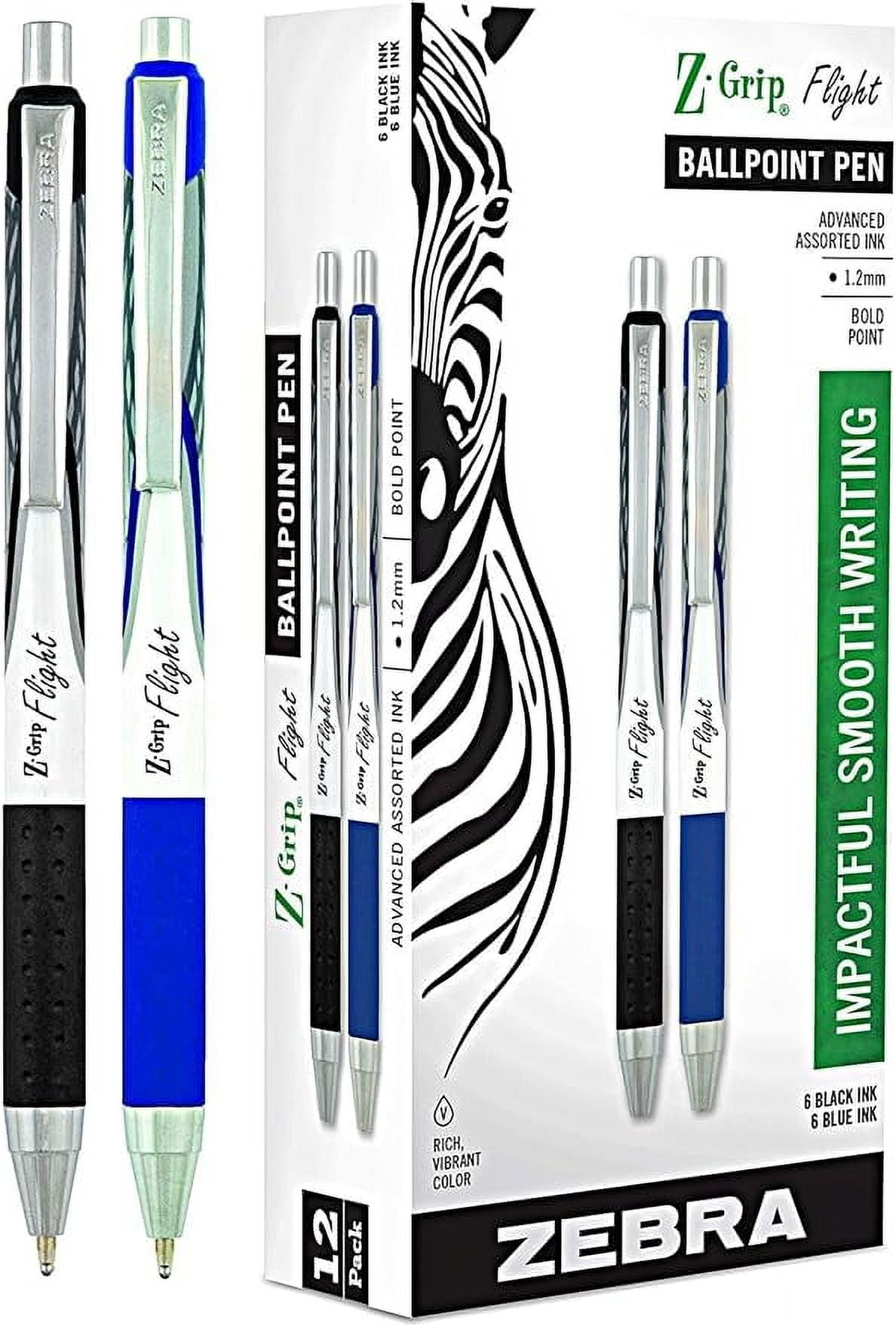 Zebra Pen Z-Grip Flight, Large Bulk Combo Pack of 6 BLACK INK & 6 BLUE ...