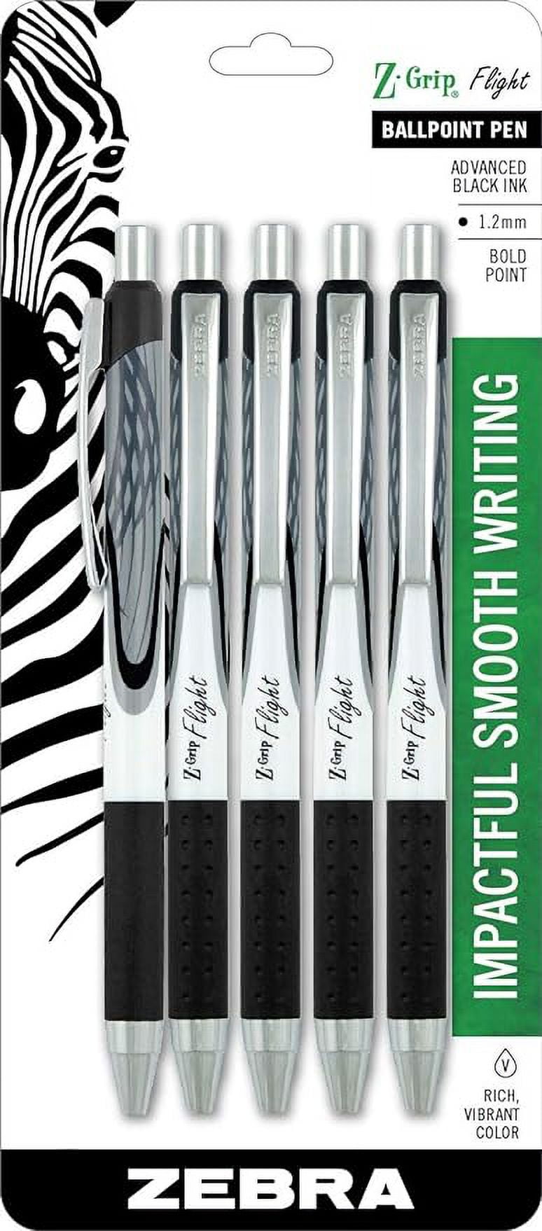 Zebra Pen Z-Grip Flight Retractable Ballpoint Pen, 1.2Mm, Black Ink, 5 ...