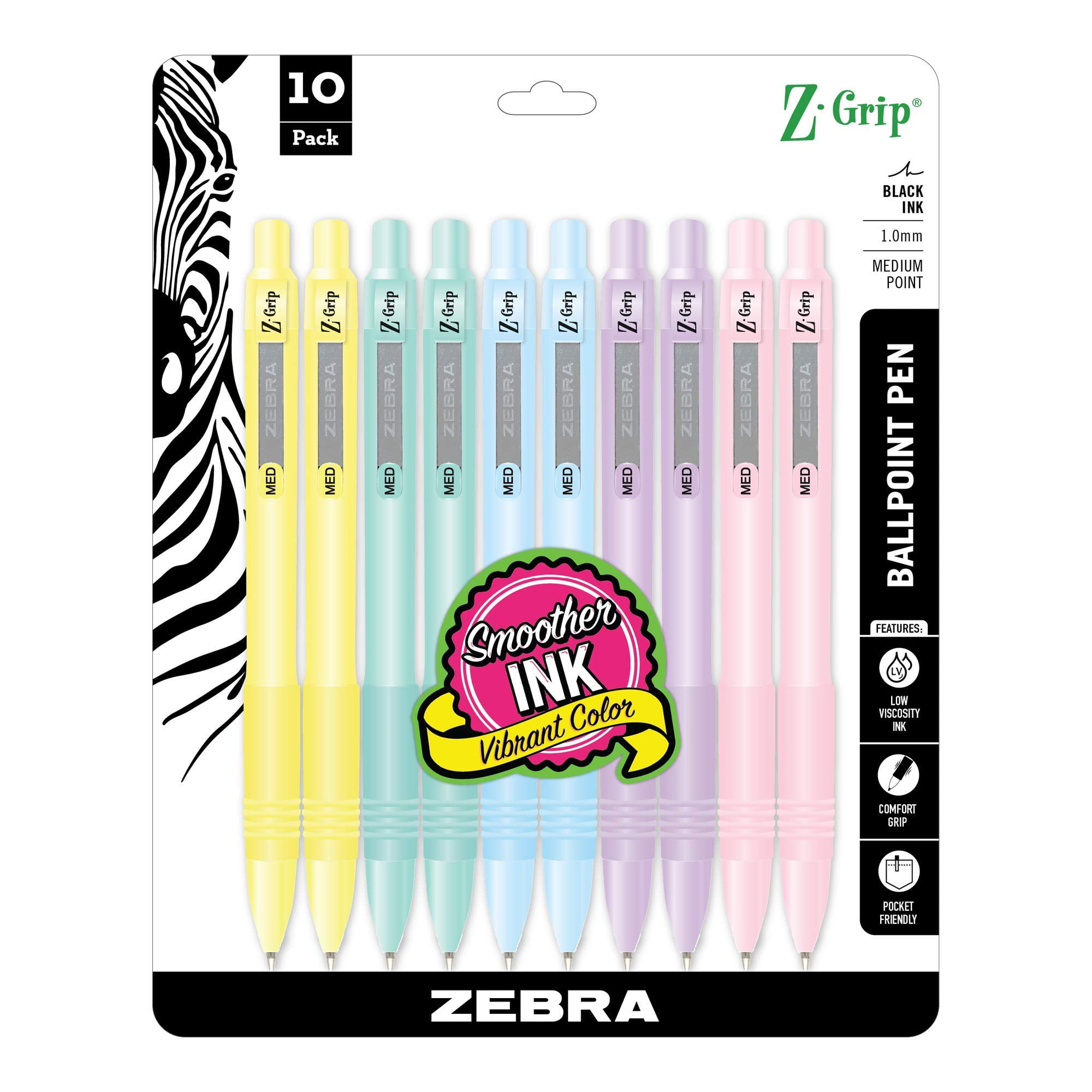 Zebra Pen Z-Grip Pastel Retractable Ballpoint Pen, Assorted Color ...