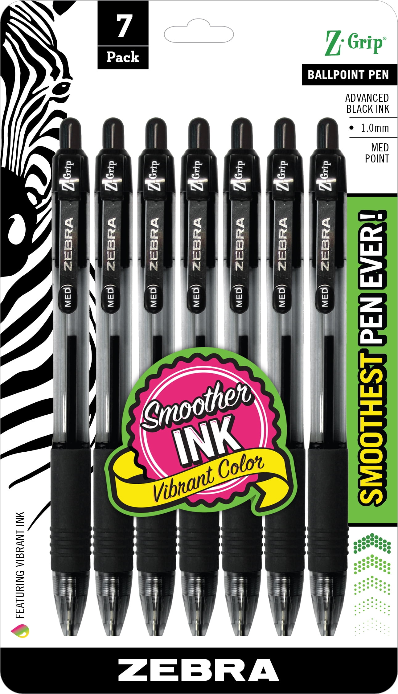 Z-Grip Retractable Ballpoint Pen, 1.0 mm, Black Ink, 7-Pack - Walmart ...