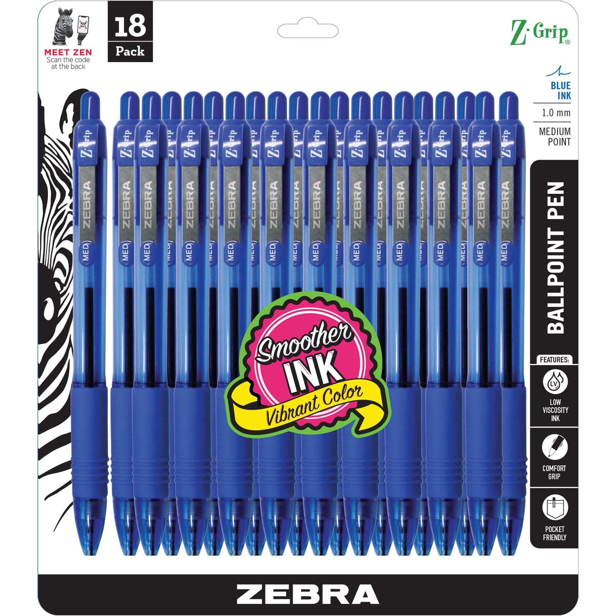 Zebra Pen Z-Grip Retractable Ballpoint 1.0mm Blue 18pk - Walmart.com