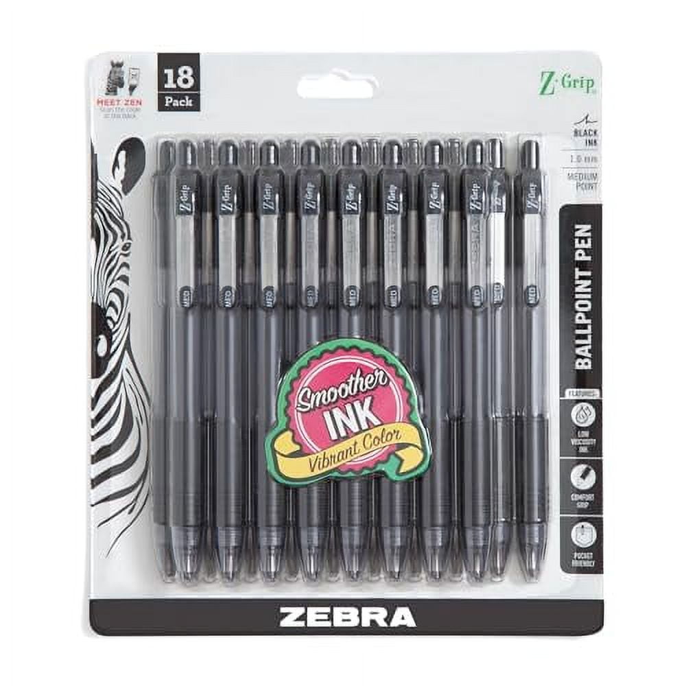 Zebra Pen Z-Grip Retractable Ballpoint Pen, Medium Point, Black Ink, 18 ...