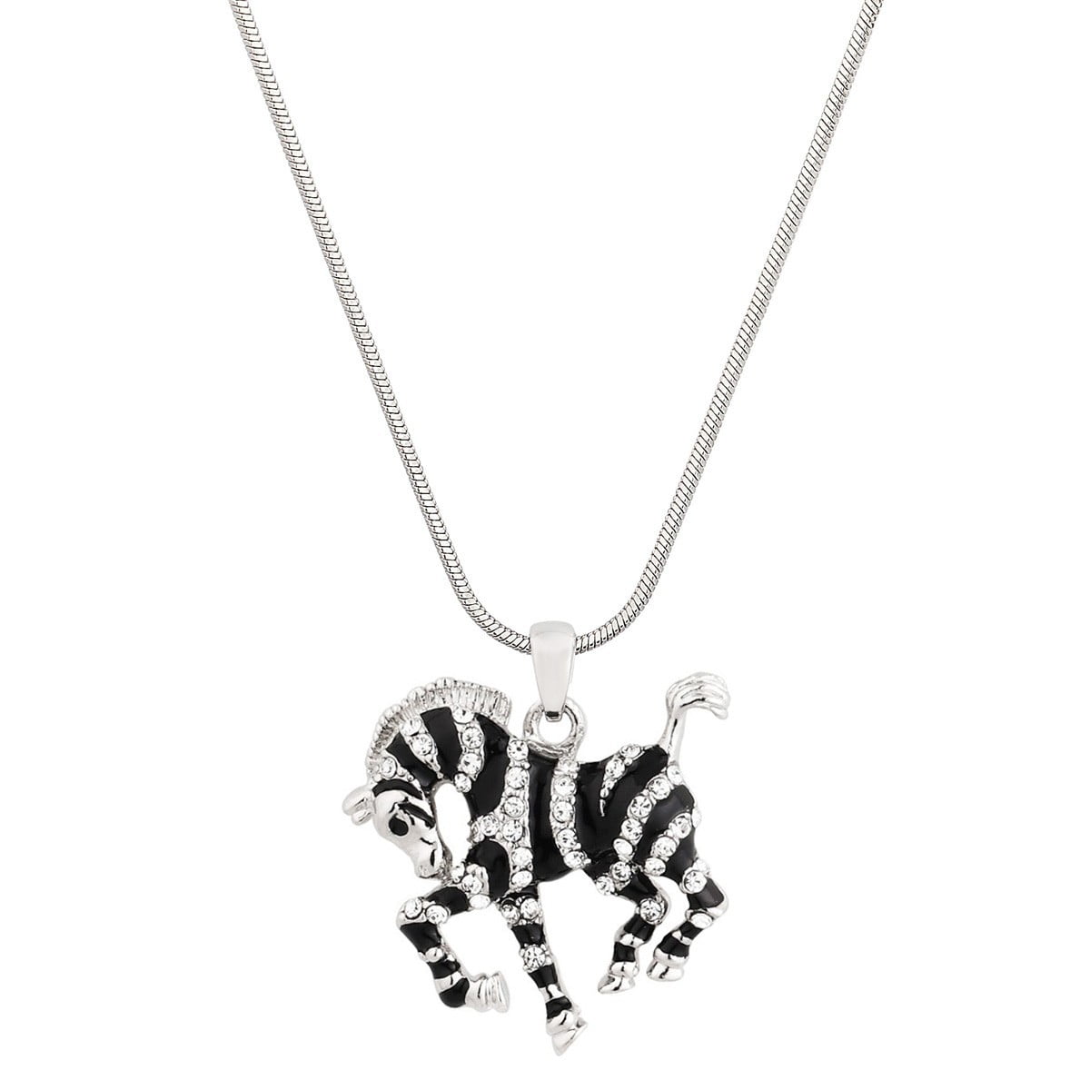 Zebra Pendant Necklace Rhinestone Crystal Rhodium Plated 17 Inch Snake ...