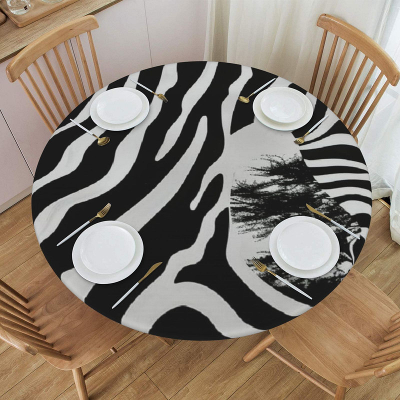 Zebra Print Animal Skin Pattern Round Fitted Tablecloth with Elastic ...