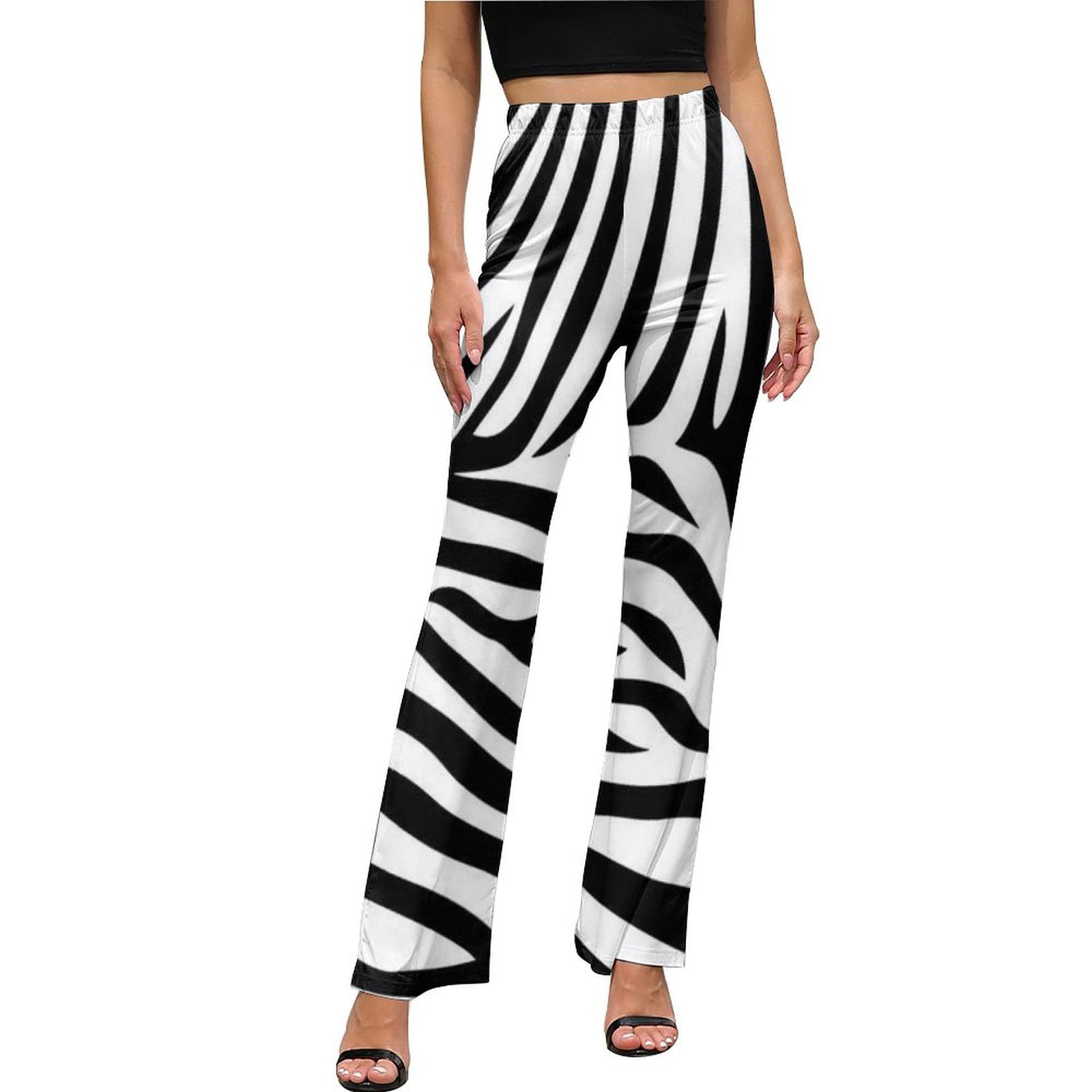 Zebra Print Black And White High Waisted Casual Flared Trousers Summer ...