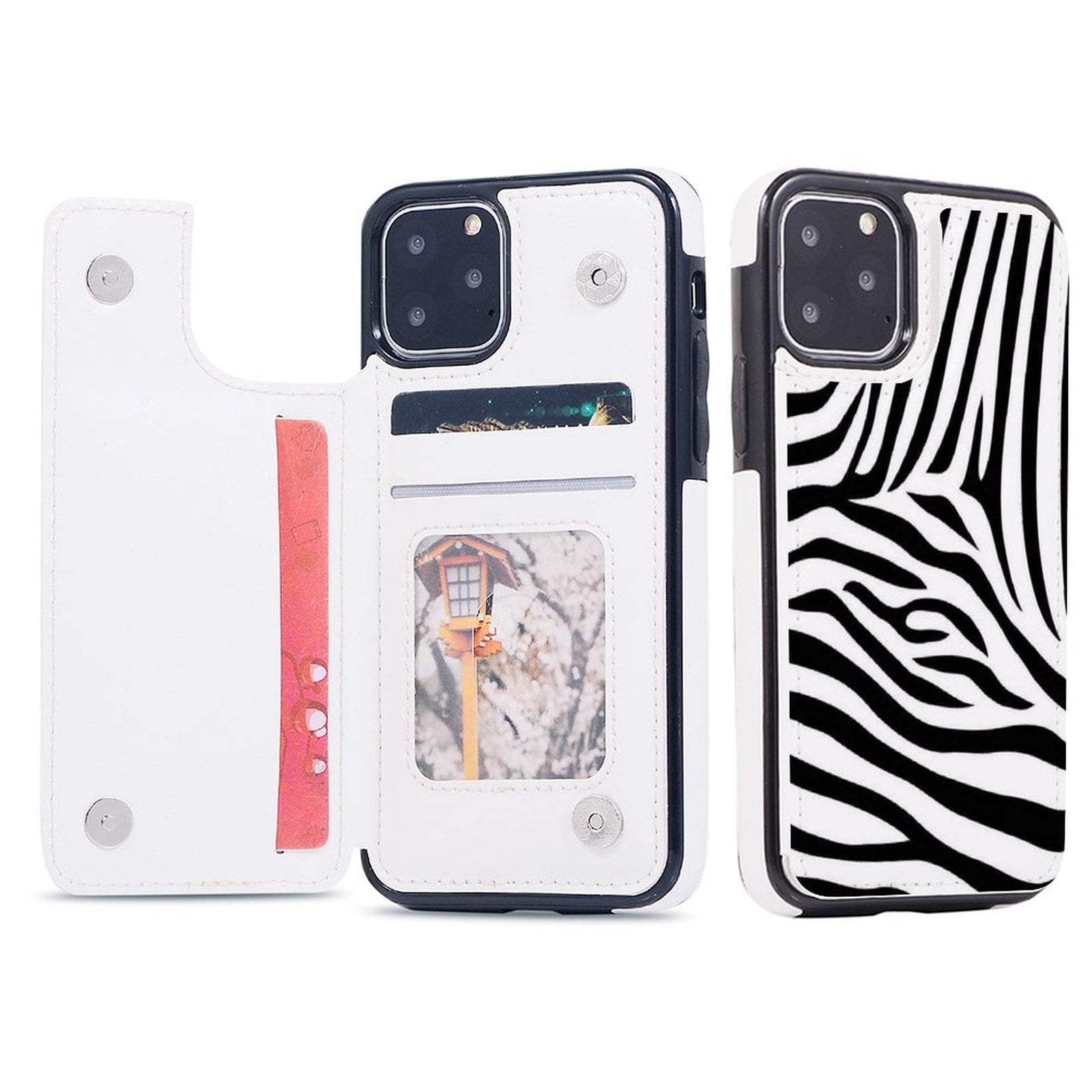 Zebra Print Black And White Leather Wallet Case for iPhone 16 15 14 13 12 11 Pro Max Wallet Case ...