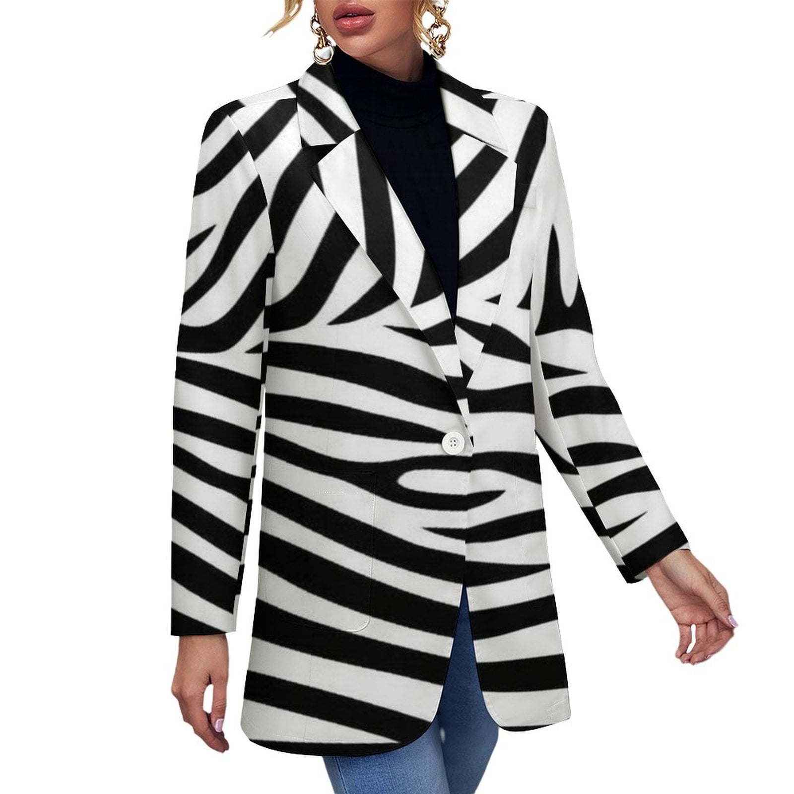 Zebra Print Black And White Woman Casual Loose Suits Summer Jacket ...
