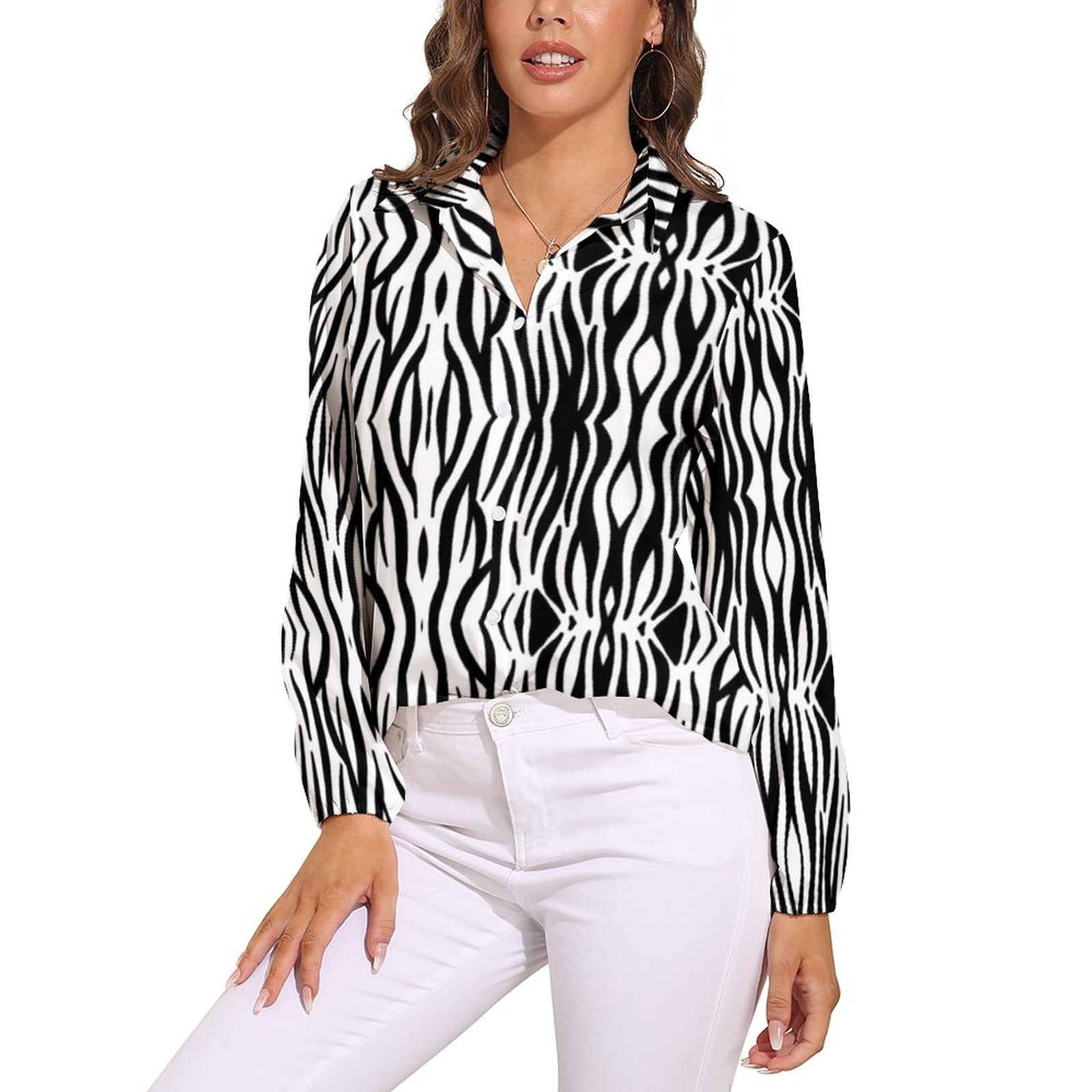 Zebra Print Blouse Long-Sleeve Animal Stripes Retro Blouses Female ...